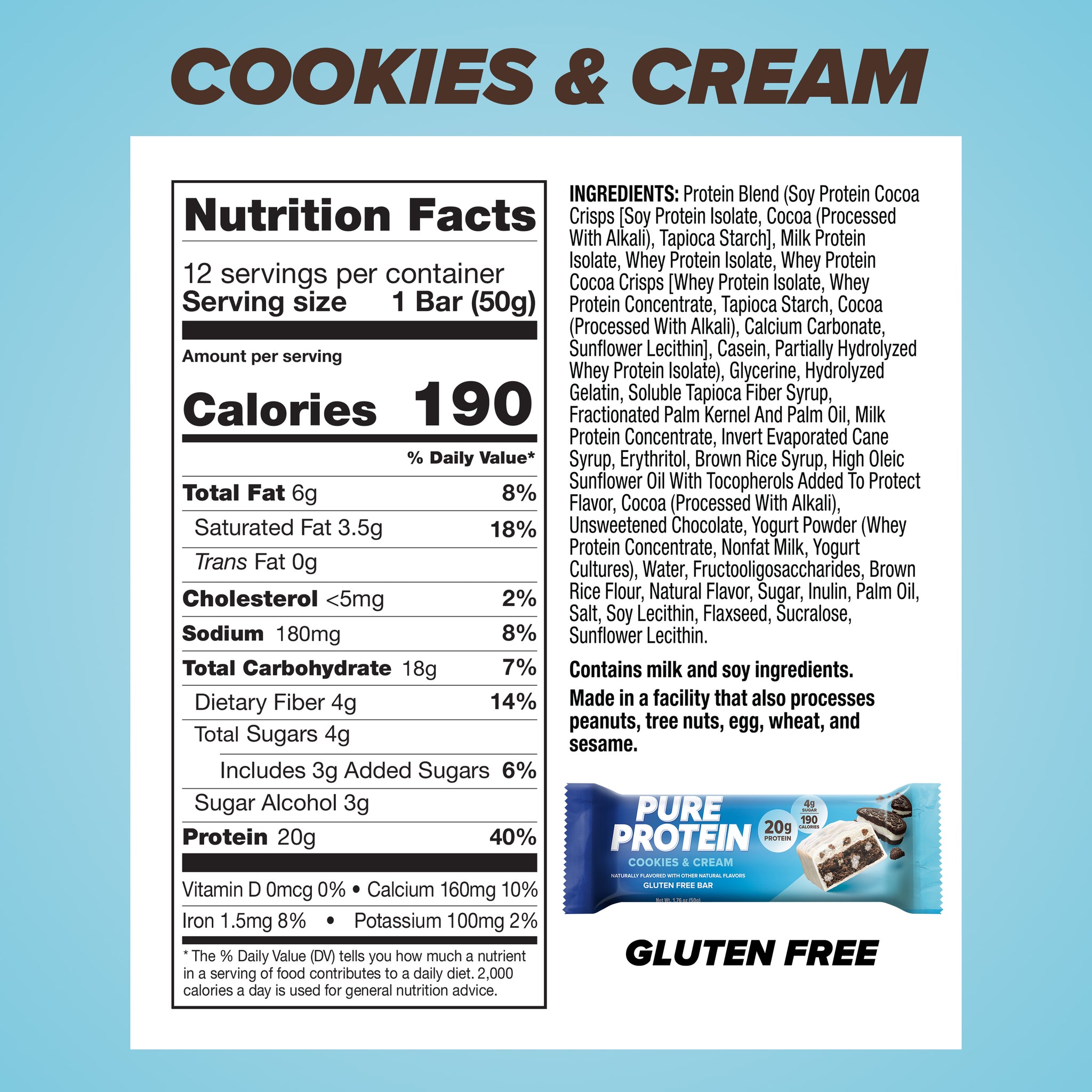 Cookies & Cream Protein Bar – Pure Protein