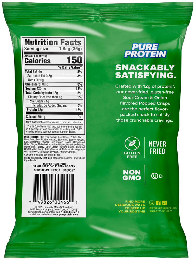 Sour Cream & Onion Popped Crisps – Pure Protein